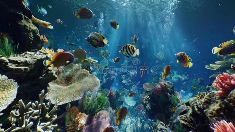 A Diverse Array of Colorful Tropical Fish Swim among the Intricate ...