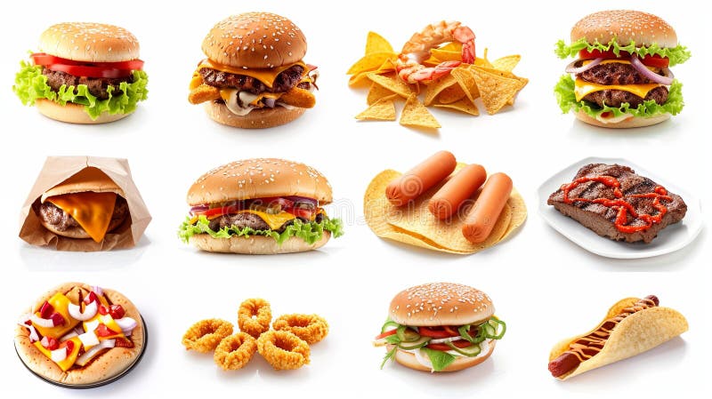 A Diverse Array of Fast Food Items Including Burgers, Nachos, Hot Dogs ...