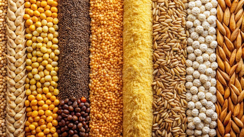 A Diverse Array of Grains and Seeds Arranged in Vertical Rows, Showing ...