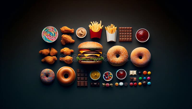 Diverse Array of High-Calorie Treats: Junk Food Spread Stock Photo - Image of chicken, junk ...