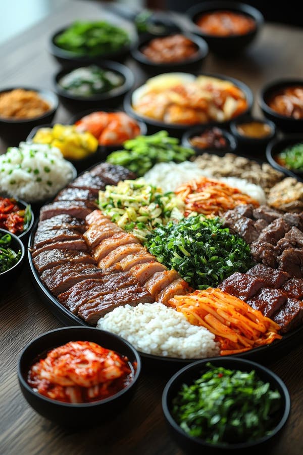 Diverse Array of Korean Dishes Presented on a Large Platter with ...