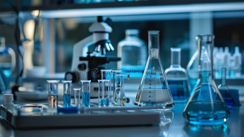 A Diverse Array of Laboratory Glassware Holds Vibrant Solutions, with a ...