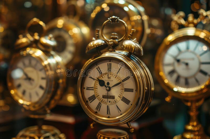 A Diverse Array of Old-fashioned Clocks Showcasing Different Styles and Times Stock Illustration ...