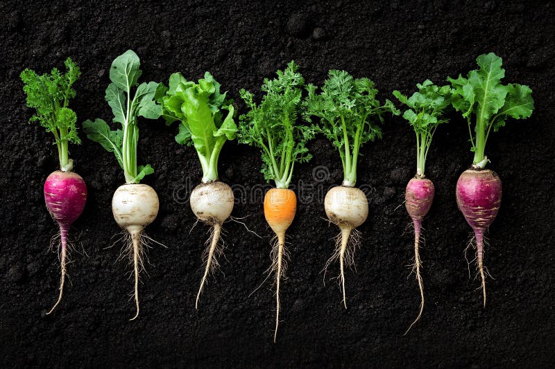 A Diverse Array of Root Vegetables Growing from Mineral-rich Soil ...