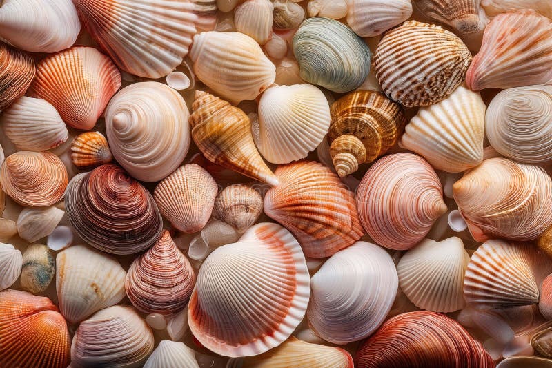 Diverse Array of Seashells, Each with Unique Textures and Colors. Stock ...