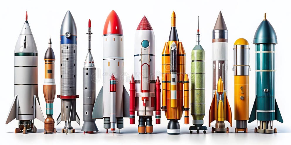 A Diverse Array of Space Rockets on a Pristine White Background ...
