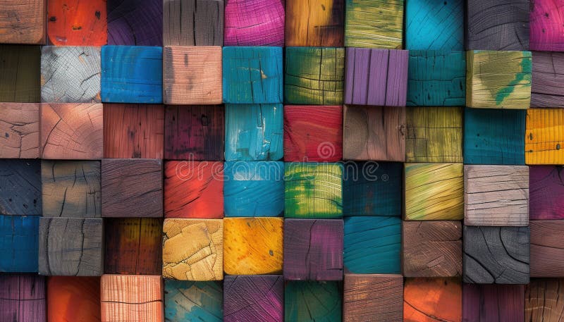 Colorful Wooden Blocks Arranged in a Vibrant Grid Pattern on a Textured ...