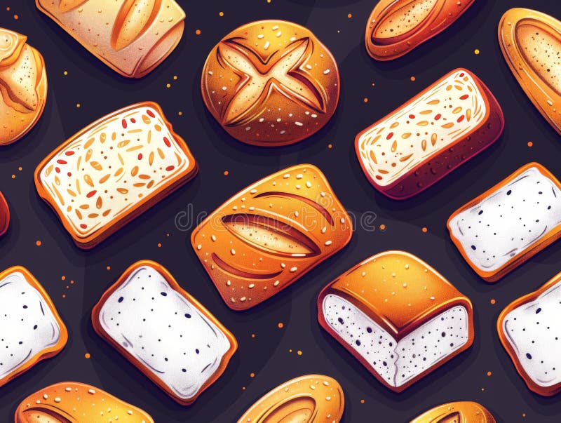 Array of Various Breads on a Table Stock Illustration - Illustration of ...