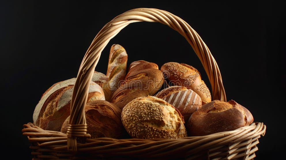A Diverse Assortment of Bread in a Rustic Basket. Ideal for Bakery ...