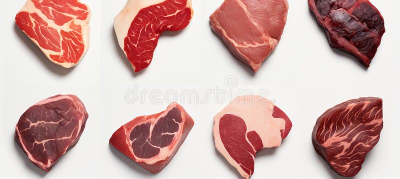 Diverse Assortment of Raw Steaks, Viewed from a Top Down Perspective ...