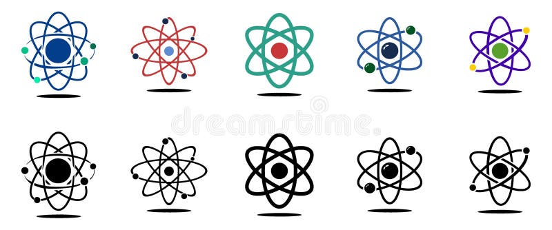 Diverse Atom Symbols in Monochrome and Colorful Styles for Educational ...