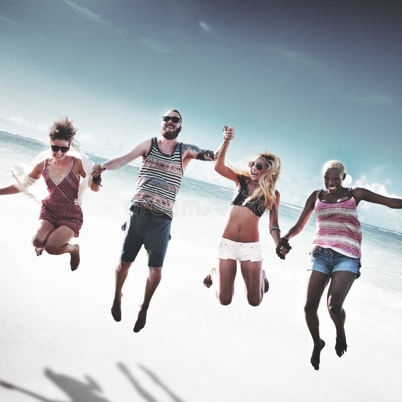 2,738 Group Friends Jump Beach Stock Photos - Free & Royalty-Free Stock ...