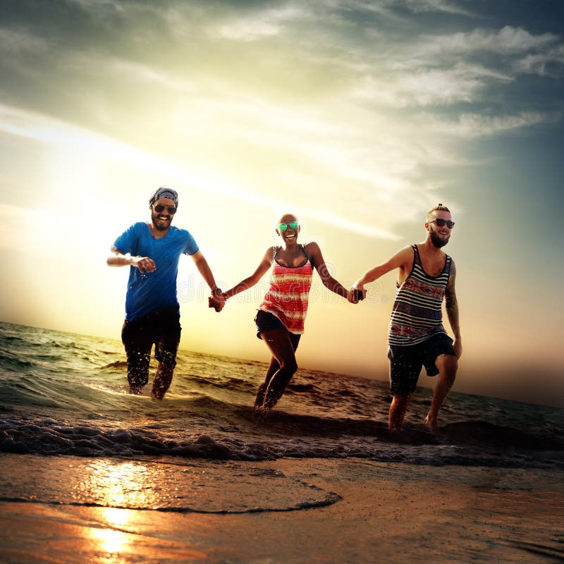 Diverse Beach Summer Friends Fun Running Concept Stock Photo - Image of ...