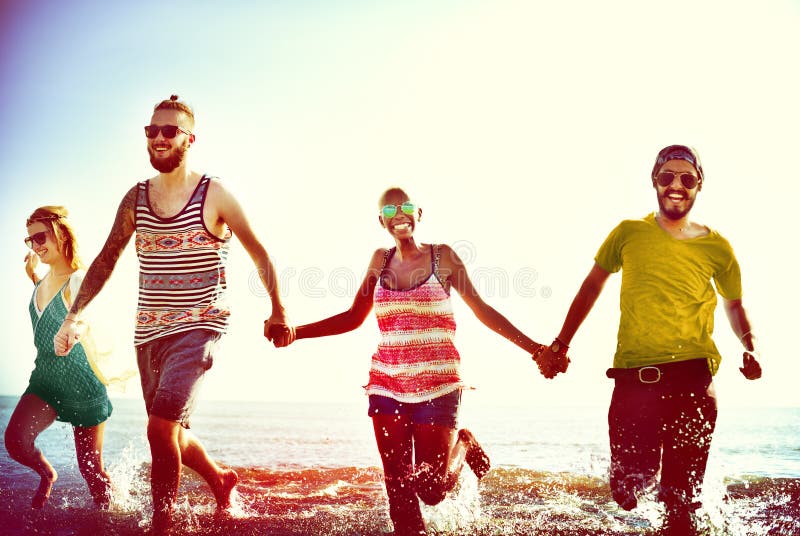Diverse Beach Summer Friends Fun Running Concept Stock Photo - Image of ...