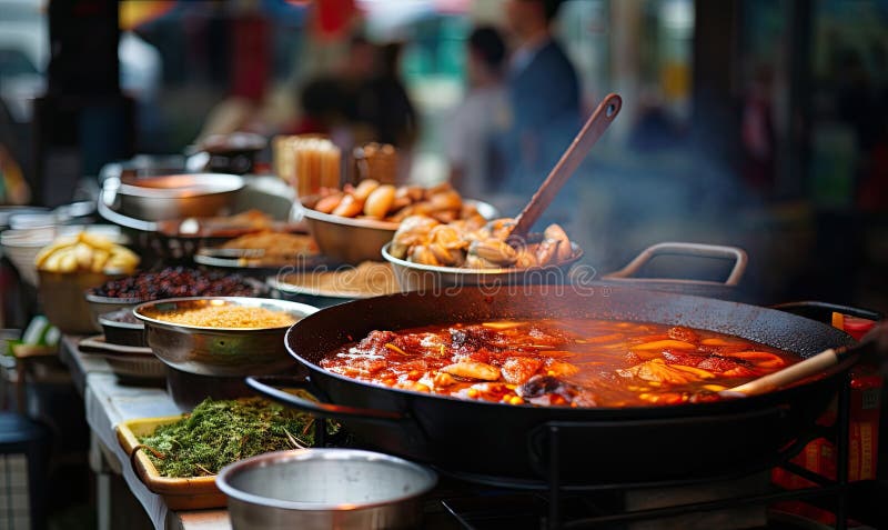 Diverse Buffet Line Serving Various Types of Food Stock Illustration ...