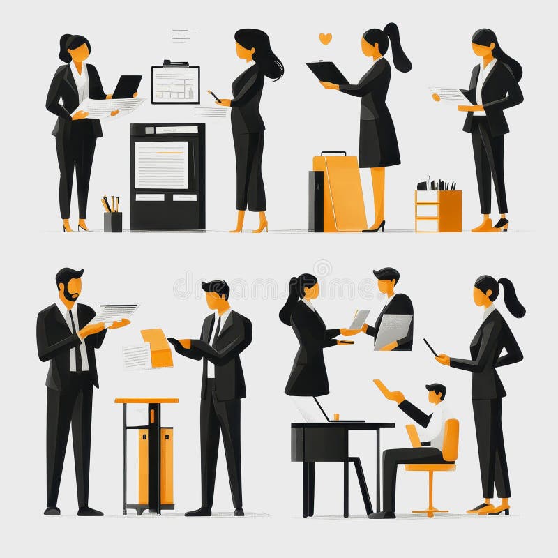 Diverse Business Professionals Engaging in Various Work Activities in a ...