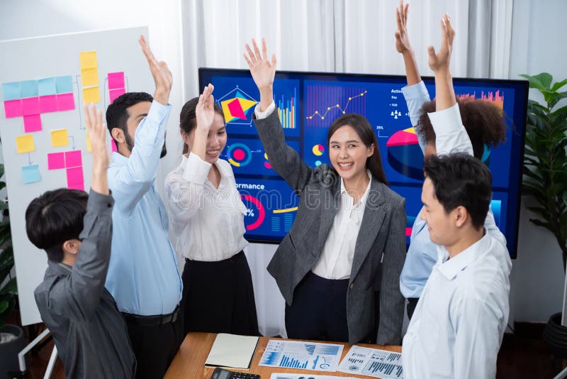 Diverse Business Team Celebrate Successful Meeting with Expression ...