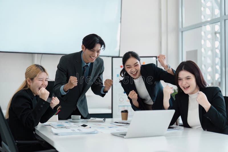 Diverse Business Team Celebrating Successful Achievement Excitement ...