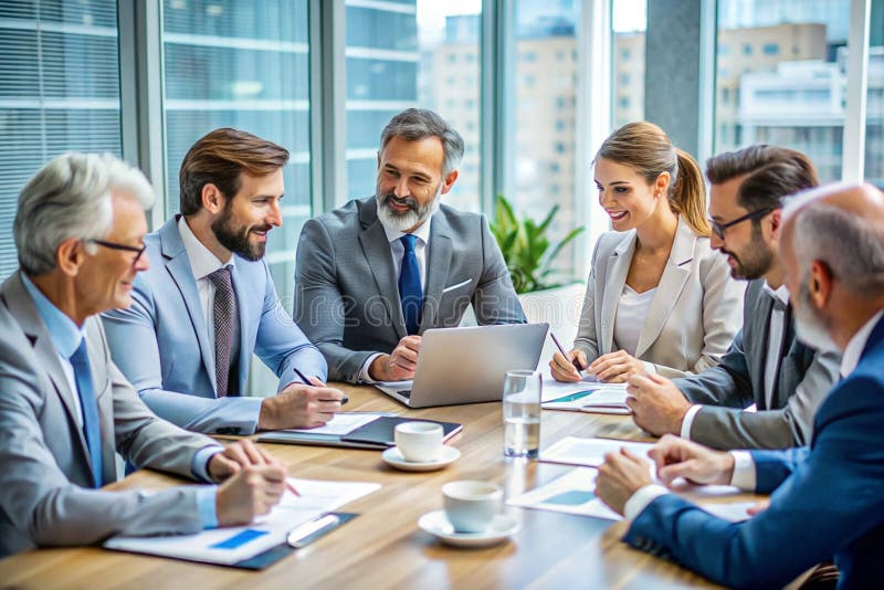 Diverse Business Team Collaborating Around a Table in a Modern Office ...