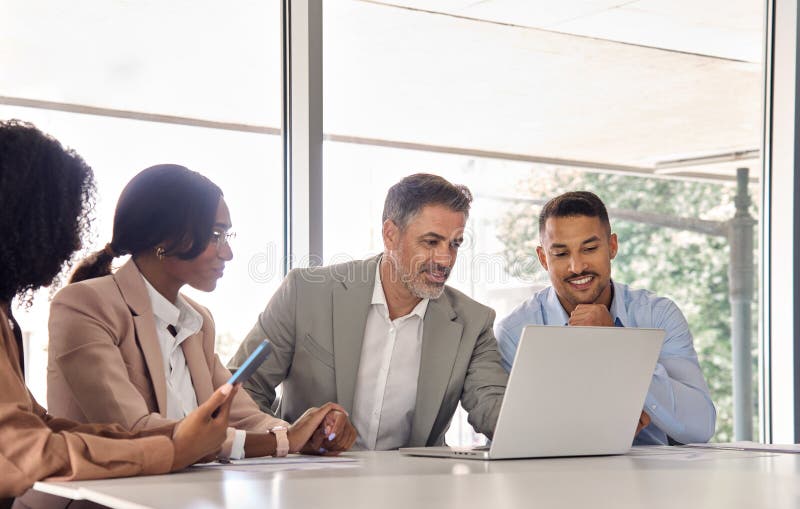 Diverse Business Team People Using Laptop at Office Work Meeting. Stock ...