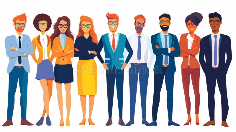 Diverse Business Team Standing Together – Corporate Group Illustration ...