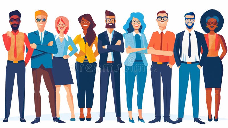Diverse Business Team Standing Together – Corporate Group Illustration ...