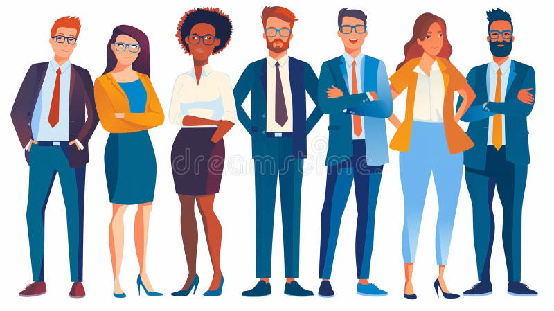 Diverse Business Team Standing Together – Corporate Group Illustration ...