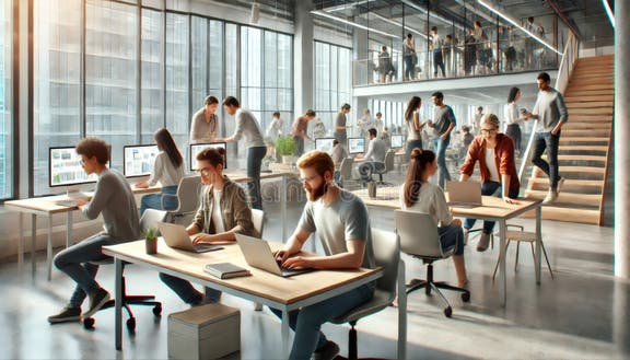 Diverse Businesspeople Working in Busy Modern Open Plan Office ...