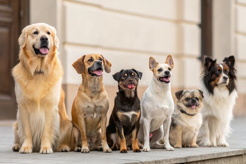 Diverse Canine Assembly a Charming Line-Up of Various Dog Breeds by ...