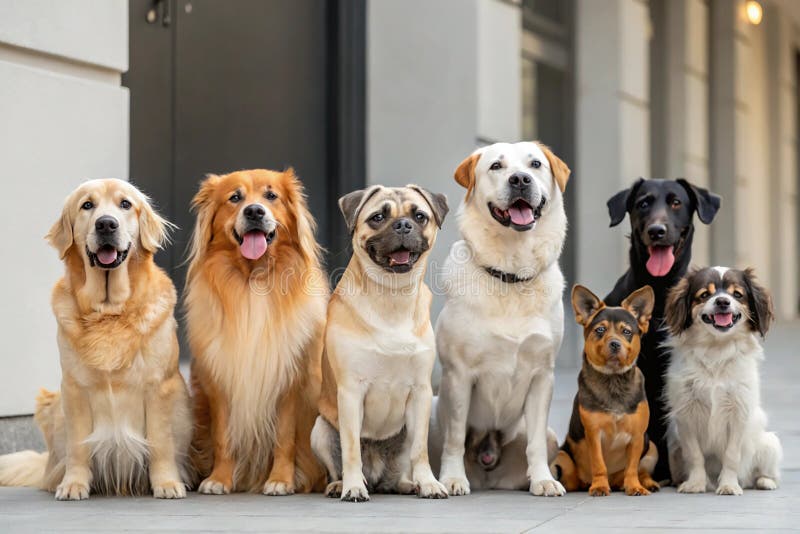 Diverse Canine Assembly a Charming Line-Up of Various Dog Breeds by ...