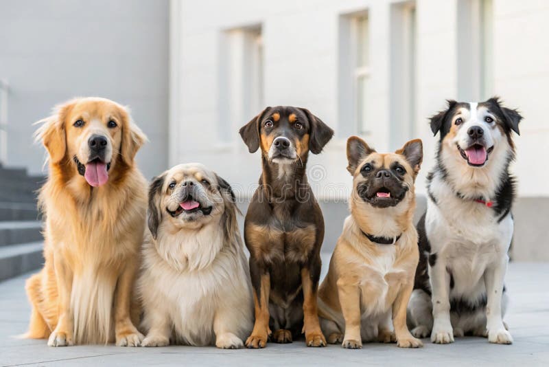Diverse Canine Assembly a Charming Line-Up of Various Dog Breeds by ...