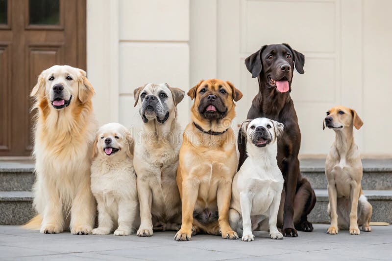 Diverse Canine Assembly a Charming Line-Up of Various Dog Breeds by ...