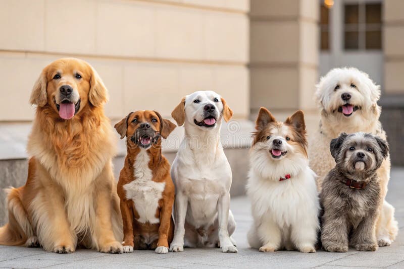 Diverse Canine Assembly a Charming Line-Up of Various Dog Breeds by ...