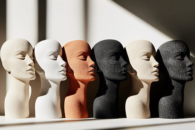 Diverse Ceramic Mannequin Heads in Various Colors and Textures Stock ...