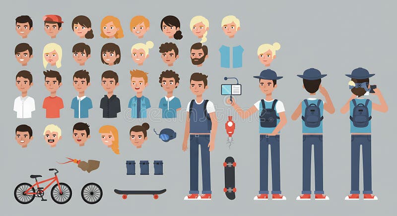 Diverse Characters and Items for Digital Animation Design Stock ...