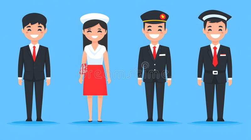Diverse Characters in Various Uniforms and Attire Stock Illustration ...