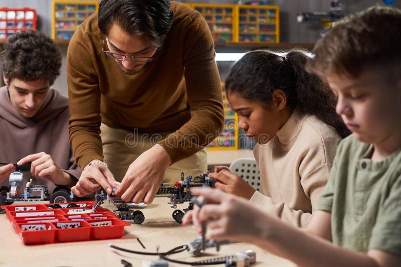 Diverse Children Building Robots in School Stock Photo - Image of ...