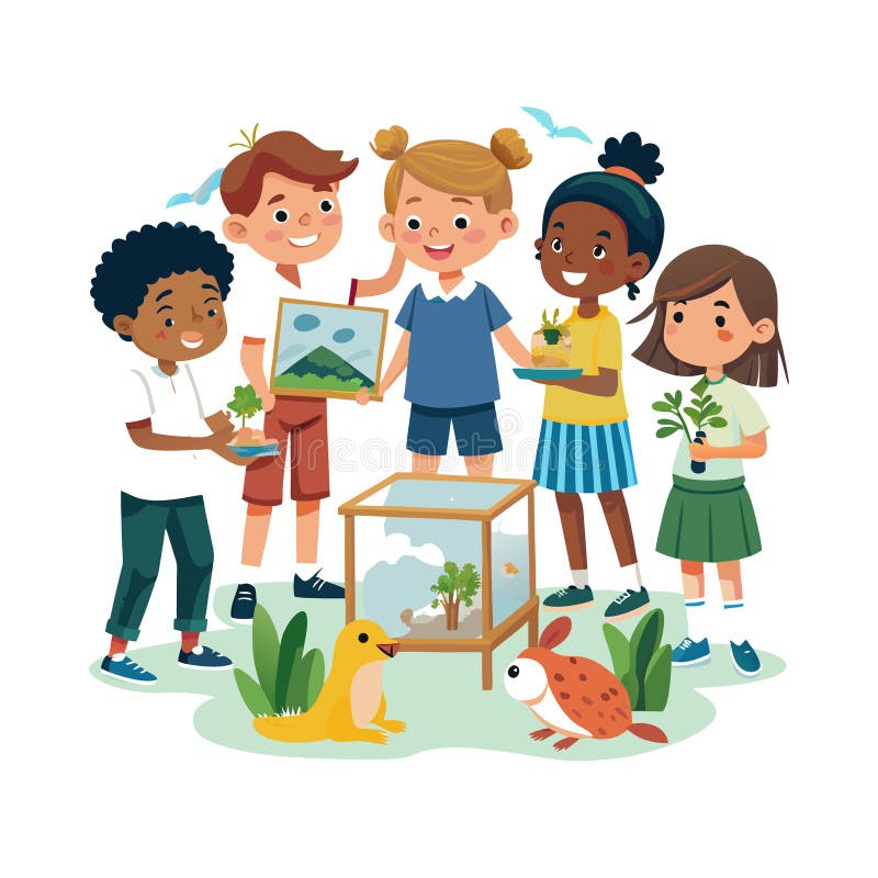 Diverse Children Exploring Nature and Ecology with Plants and Animals ...
