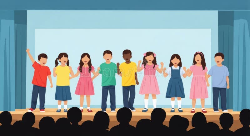 Diverse Children S Performance on Stage with Audience Silhouettes ...