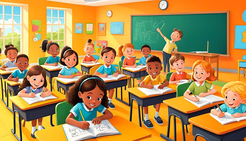 Diverse Classroom Learning stock illustration. Illustration of children ...