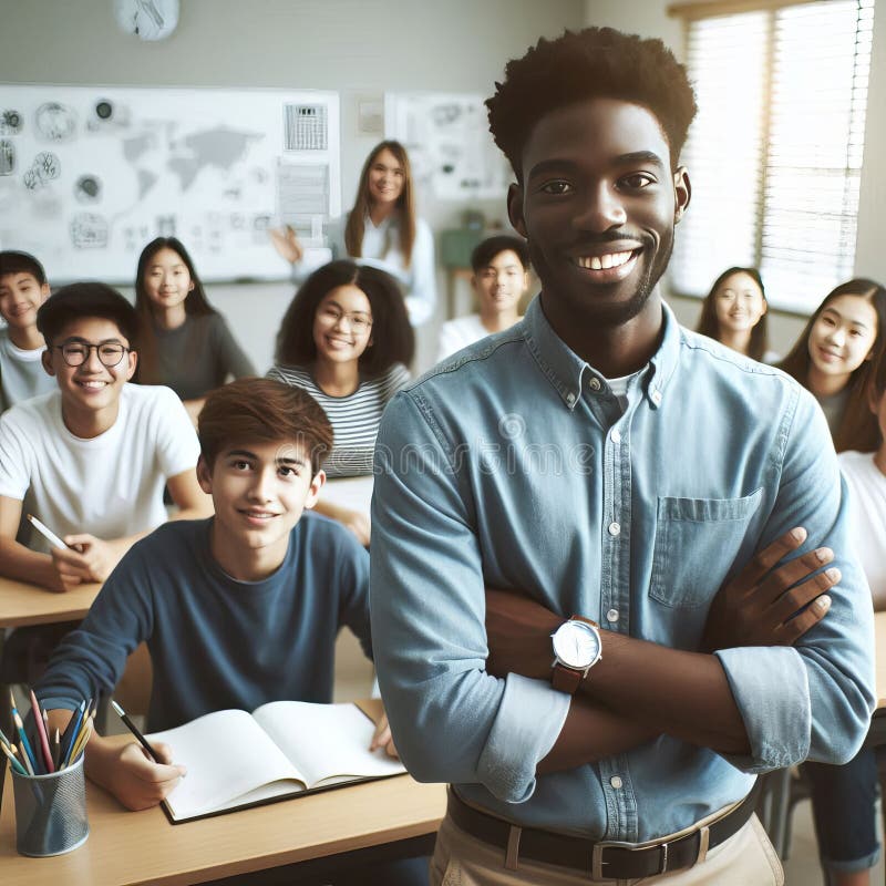 Diverse Classroom with Smiling Teacher and Engaged Students Stock Image ...
