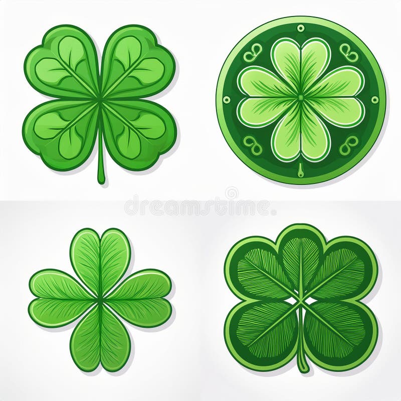 Diverse Clover Designs Featuring Three and Four Leaf Varieties Stock ...