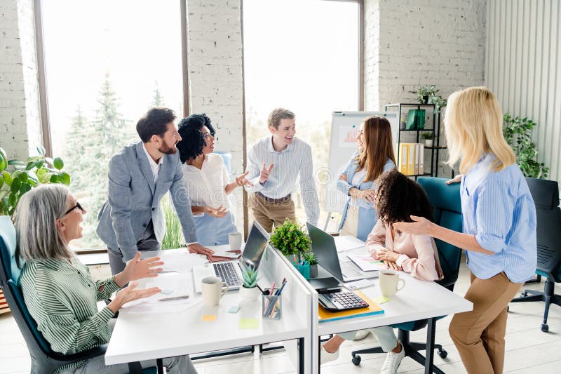 Diverse Colleagues Collaborating Bright Modern Office Space Friendly ...