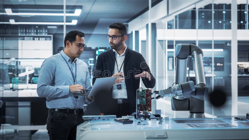 Diverse Colleagues of Industrial Robotics Engineers Experimenting with ...
