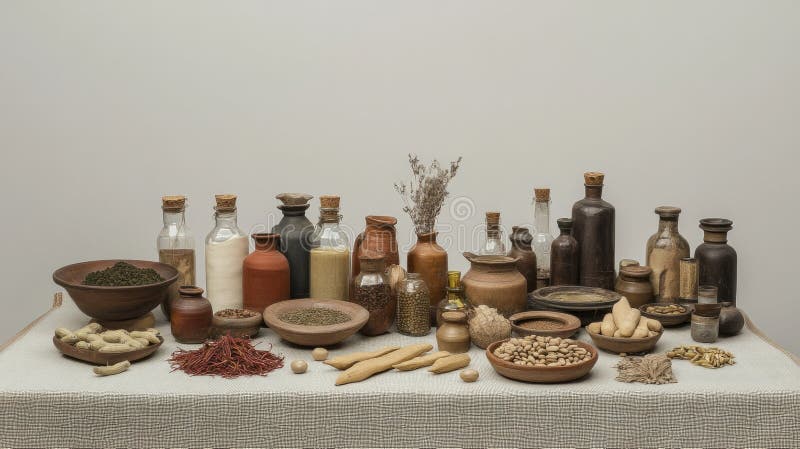 Diverse Collection of Ancient Herbs and Spices in Rustic Containers ...