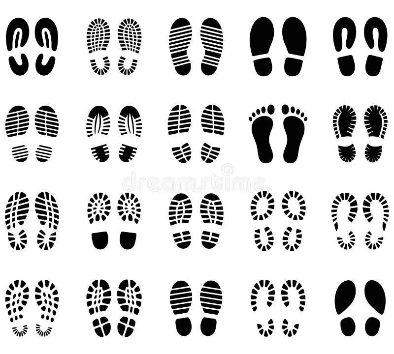 Diverse Collection of Black Footprints and Shoe Prints Displaying ...