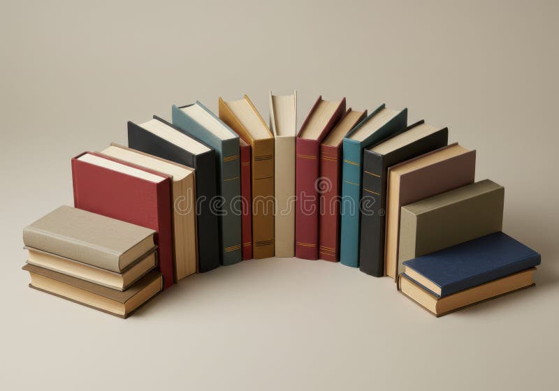 Diverse Collection of Books Arranged in an Arc on a Neutral Background ...
