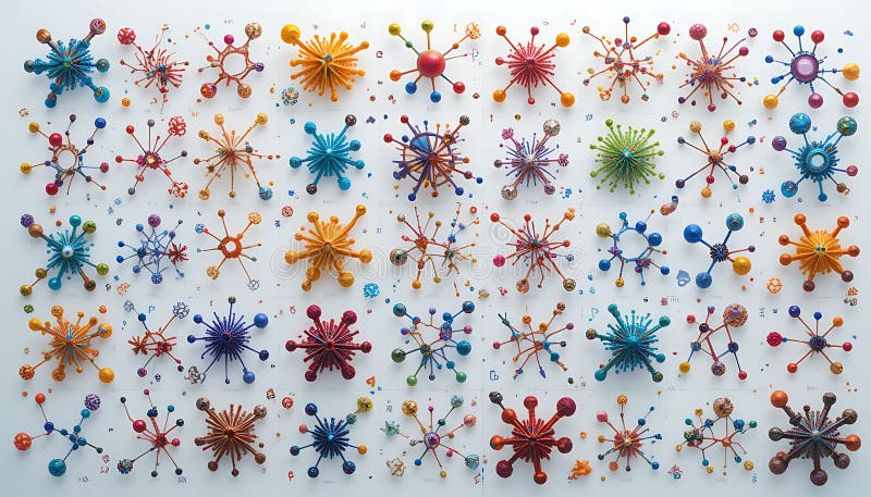 A Diverse Collection of Colorful Molecular Structures Arranged on a ...