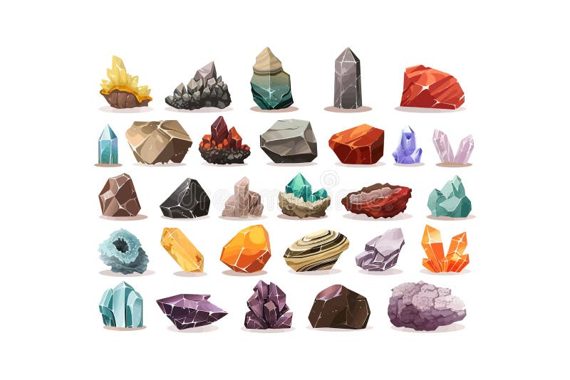 Diverse Collection of Crystals and Minerals. Vector Illustration Design ...