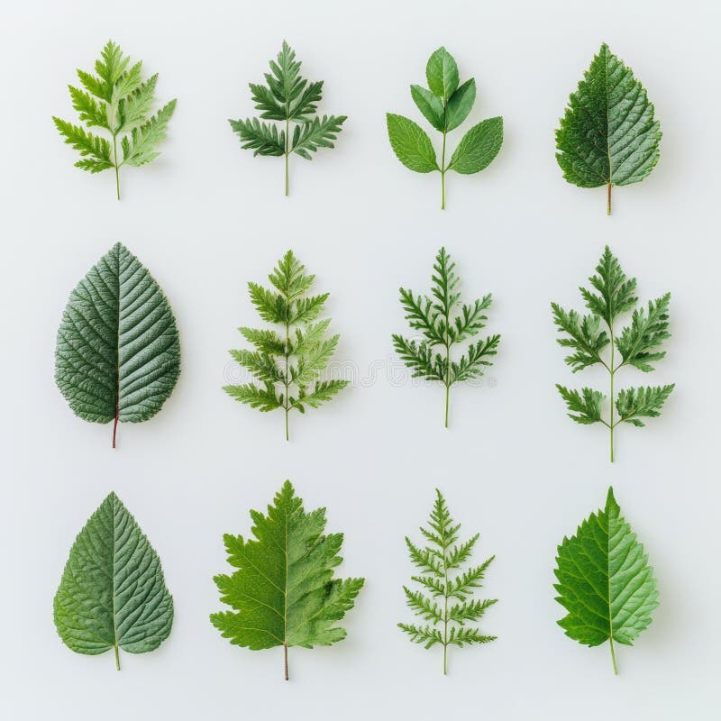 A Diverse Collection of Green Leaves on a White Base Stock Photo ...